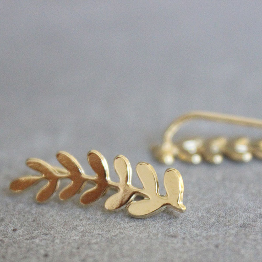 Gold ear crawler leaf earrings – Anata Jewelry